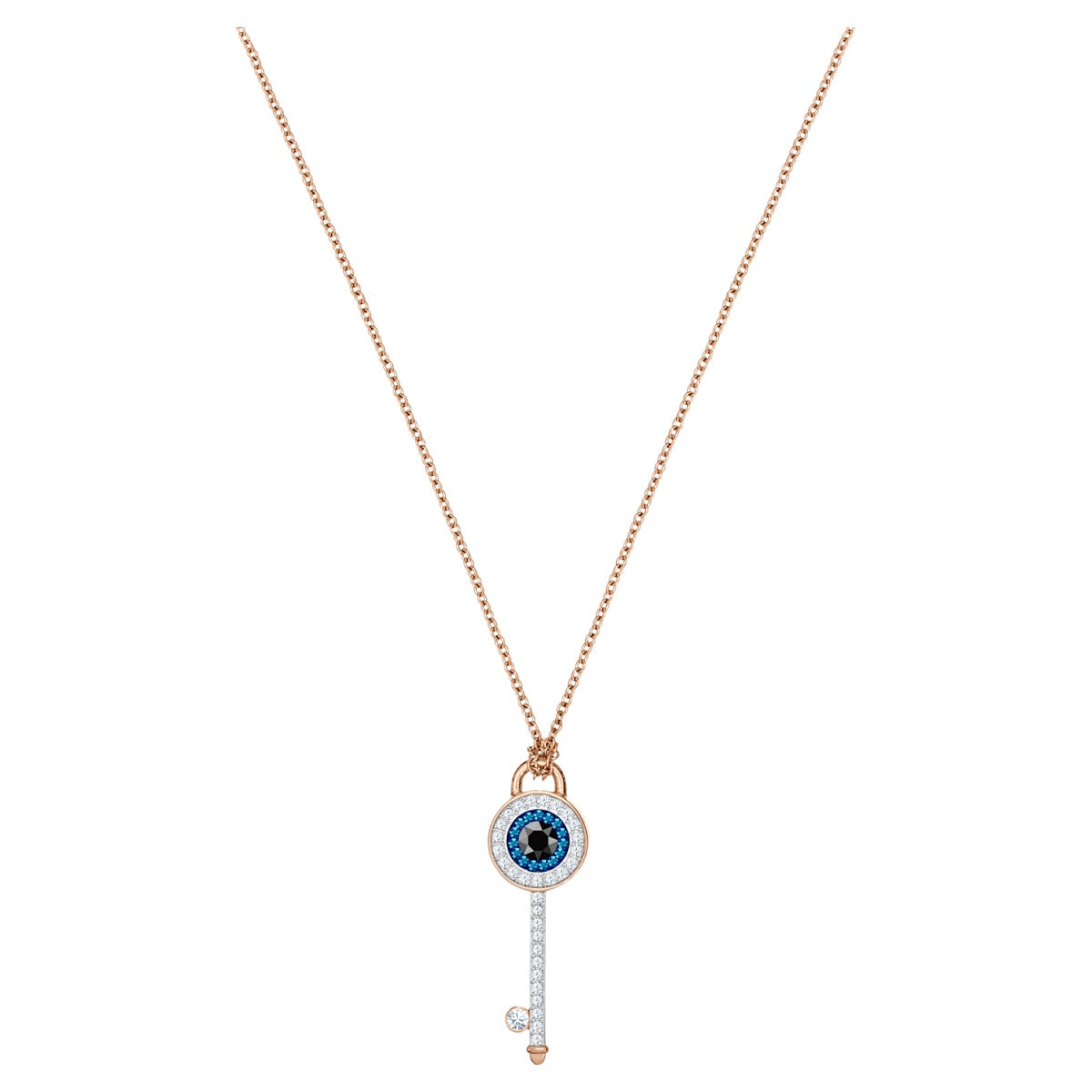Swarovski Symbolic Rose Gold Tone Plate Blue Evil Eye Key Necklace 5437517 C W Sellors Fine Jewellery