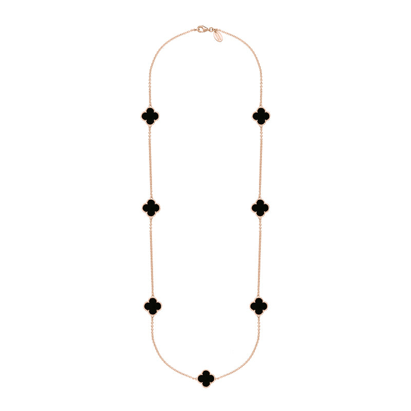 18ct Rose Gold Whitby Jet Bloom Four Leaf Clover Ball Edge Long ...