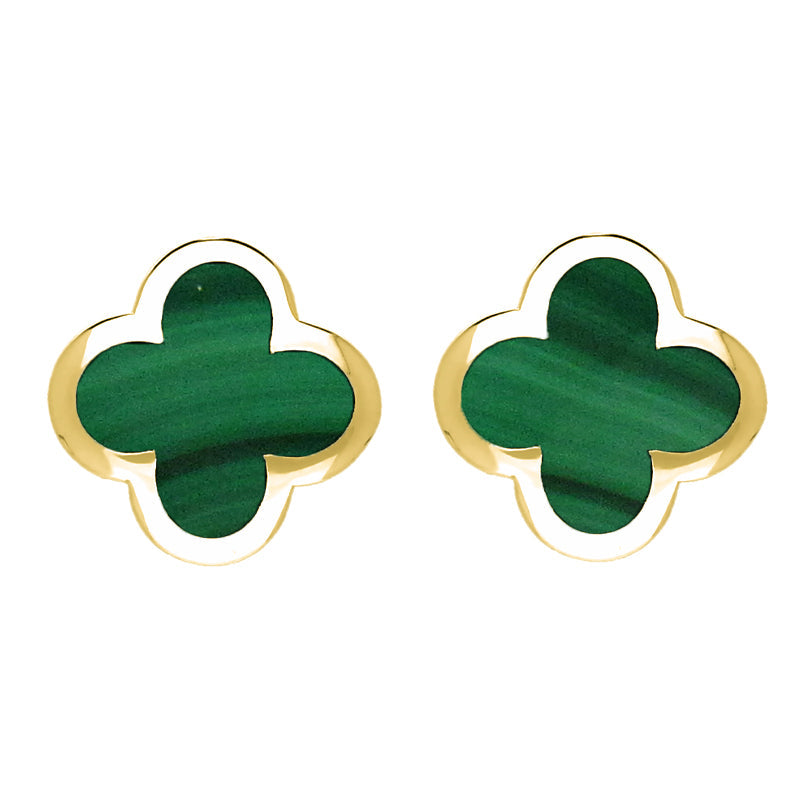18ct Yellow Gold Malachite Bloom Four Leaf Clover Stud Earrings E2465 ...