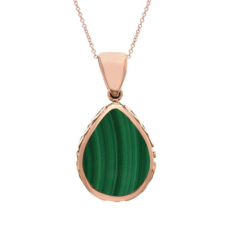 9ct Rose Gold Whitby Jet Malachite Double Sided Celtic Edge Pear Cut ...