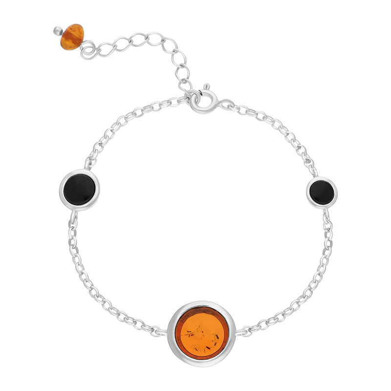 Sterling Silver Whitby Jet and Amber 3 Stone Bracelet D0095B-2 | C W ...