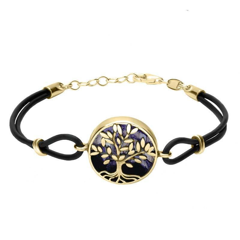 9ct Yellow Gold Blue John Cord Round Large Leaves Tree Of Life Bracelet ...