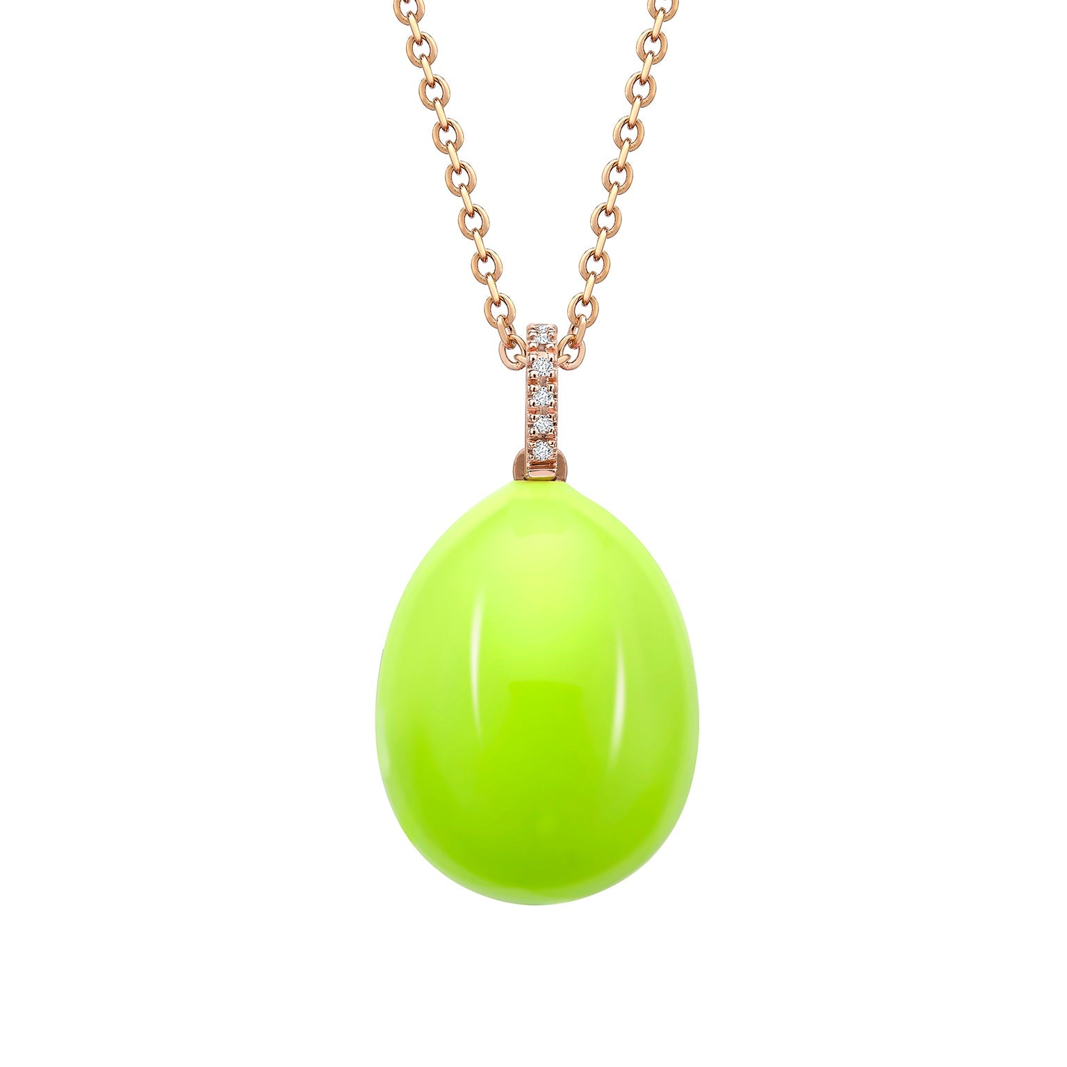 Faberge Essence 18ct Rose Gold Neon Yellow Egg Pendant with Diamond ...