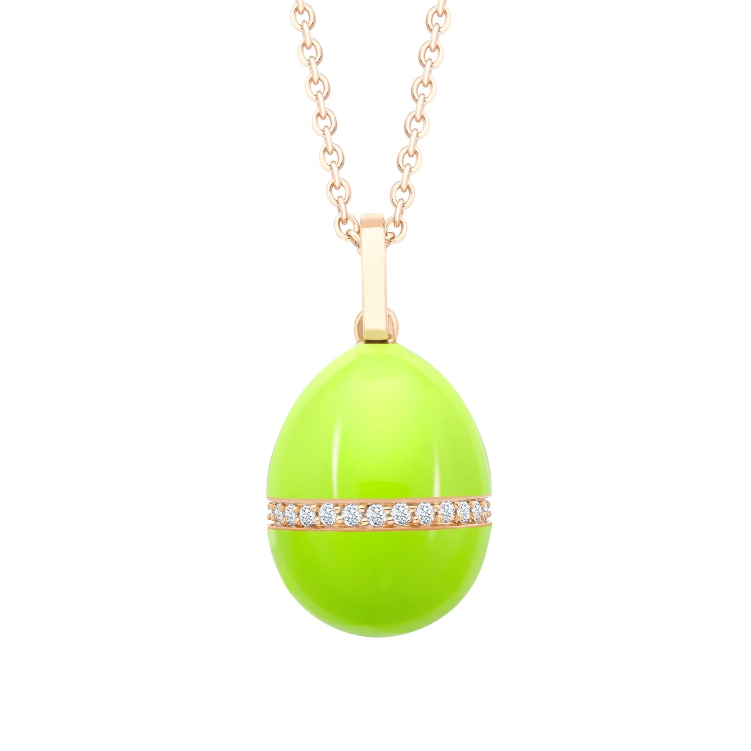 Faberge Essence 18ct Rose Gold Neon Yellow Egg Pendant with Diamond ...