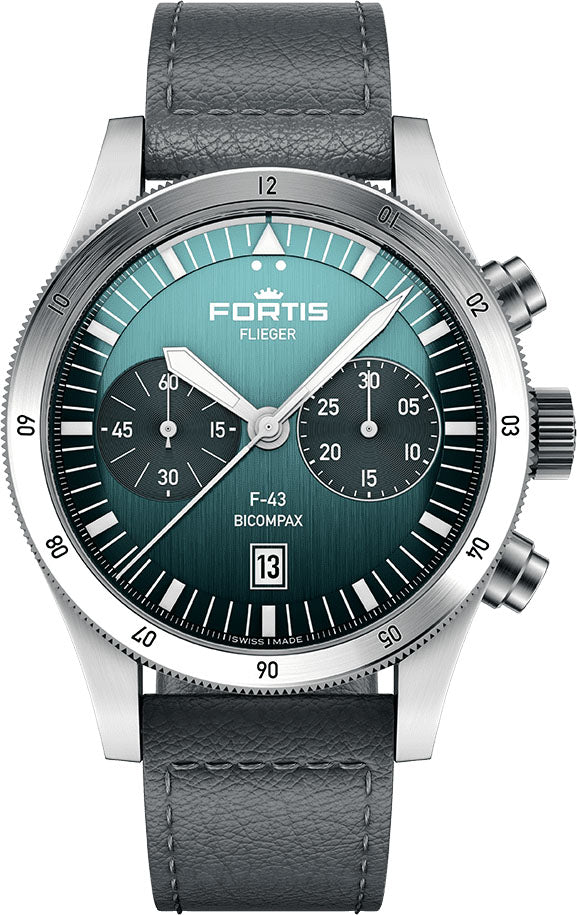 Fortis Flieger F-43 Bicompax Petrol Watch F4240009 | C W Sellors Luxury ...
