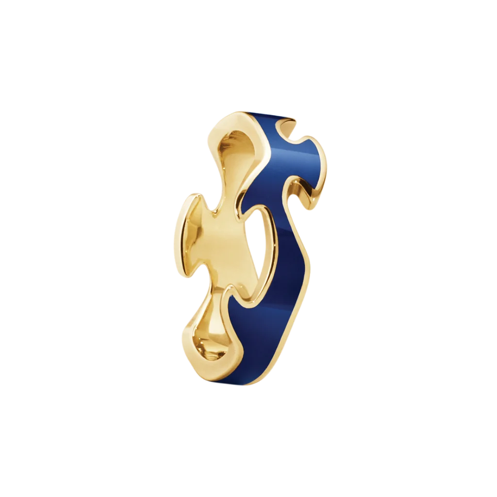Georg Jensen Fusion 18ct Yellow Gold Blue Lacquer Centre Ring 20001562 ...