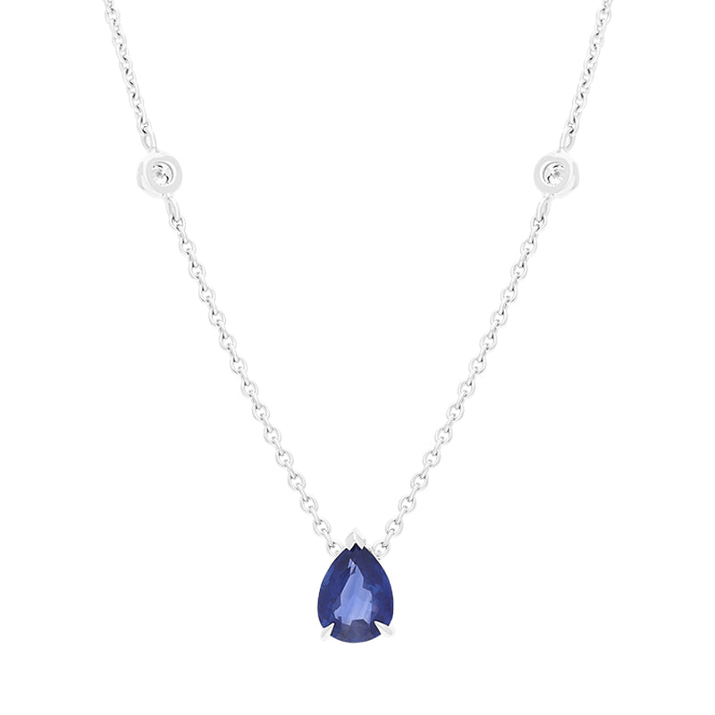 Hans D Krieger 18ct White Gold Sapphire Diamond Pear Drop Necklace KRG ...